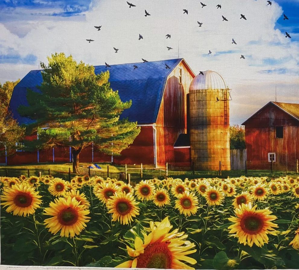 Sunflowers and Barn Autumn Panel - 081 – Paradise Quilting