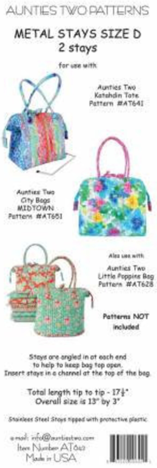 Aunties Two Patterns - Metal Bag Stays Size D – Paradise Quilting